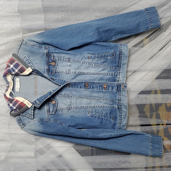 Bullhead | Jackets & Coats | Bullhead Flannel Patch Denim Hoodie Jacket ...